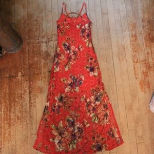 Fire Los Angeles | Dresses | Long Red Floral Lace Sexy Maxi With Side ...